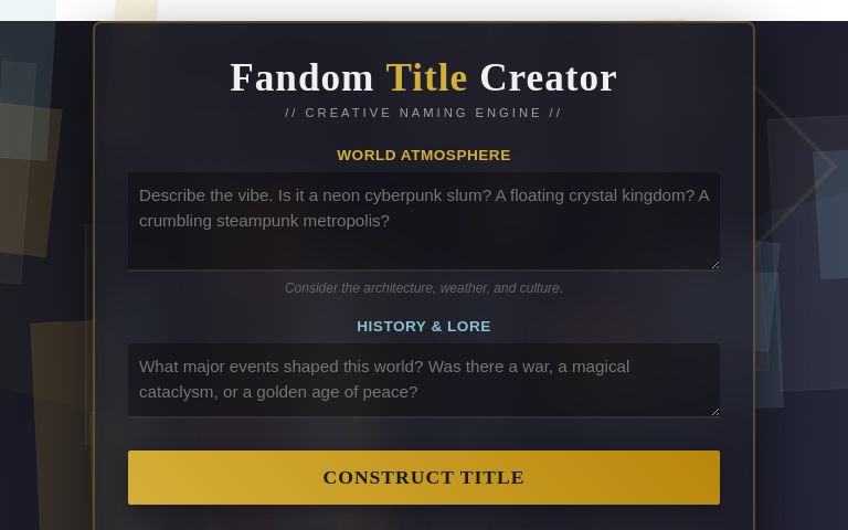 Fandom Title Creator ― Perchance Generator