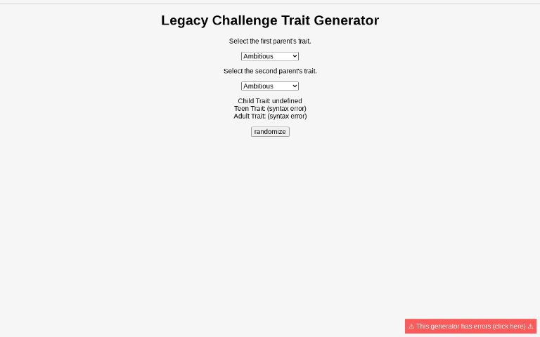 Legacy Challenge Trait Generator
