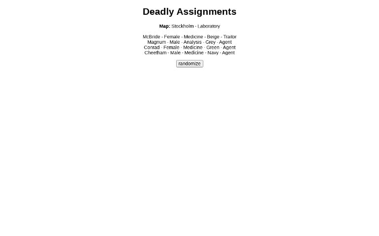 Deadly Assignments ― Perchance Generator