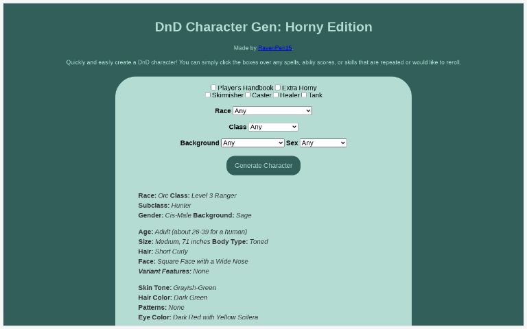 DnD Character Gen: Horny Edition