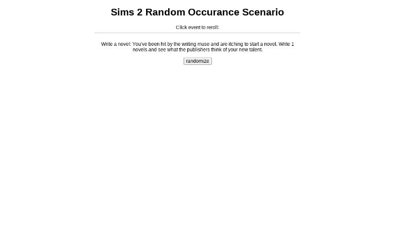Sims 2 Random Occurance Scenario ― Perchance Generator