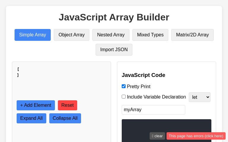 JavaScript Array Builder ― Perchance Generator