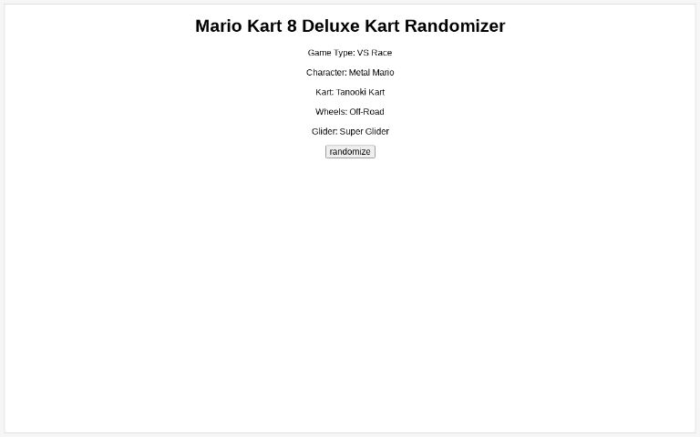 Mario Kart 8 Deluxe Kart Randomizer ― Perchance Generator