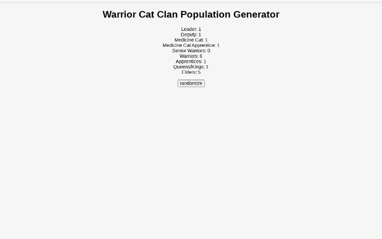 Warrior Cat Clan Population Generator