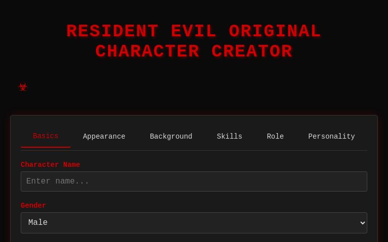Resident Evil Original Character Creator ― Perchance Generator