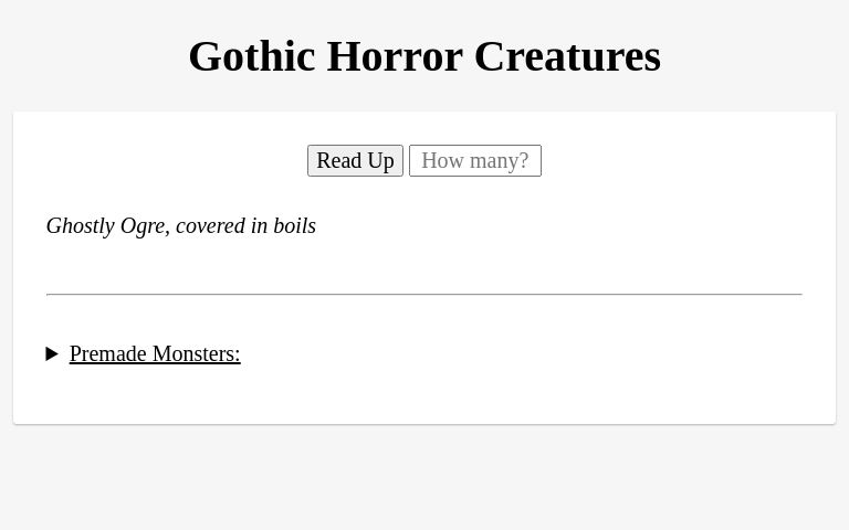 Gothic Horror Creatures ― Perchance Generator