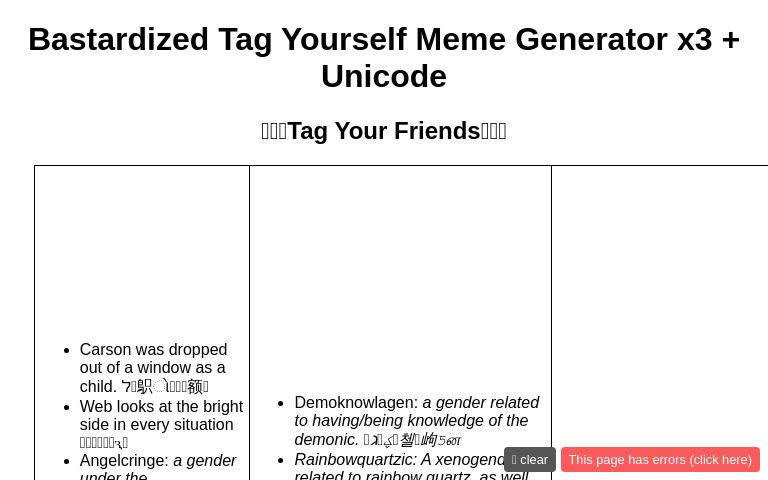 Bastardized Tag Yourself Meme Generator x3 + Unicode