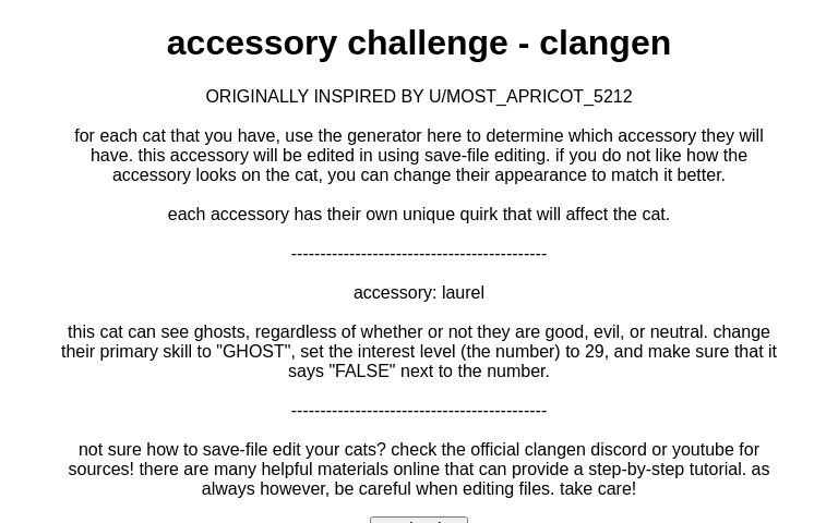 accessory challenge - clangen ― Perchance Generator