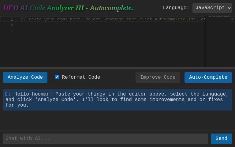 UFO AI Code Analyzer III - Autocomplete. ― Perchance Generator