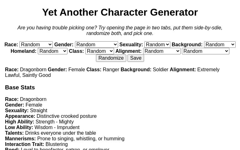 Yet Another Character Generator