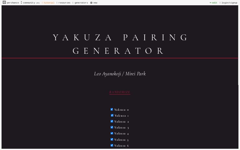 Yakuza Pairing Generator