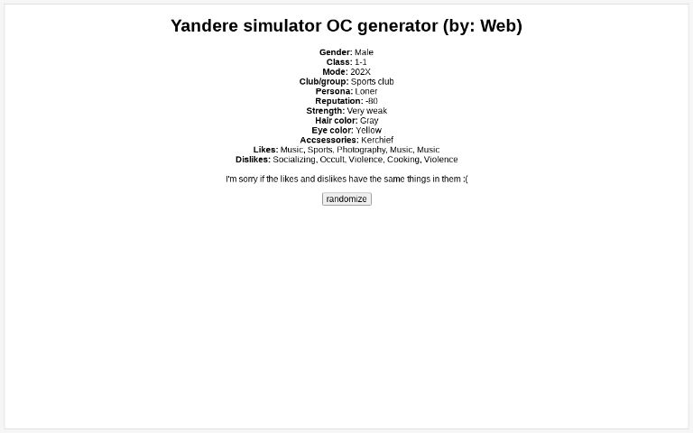 Yandere simulator OC generator (by: Web)