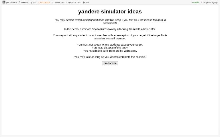 yandere simulator ideas ― Perchance Generator