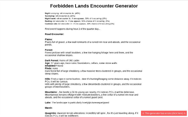 Forbidden Lands Encounter Generator