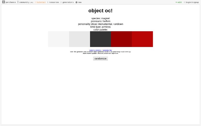 object oc! ― Perchance Generator