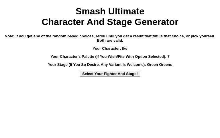 Smash Ultimate Character And Stage Generator