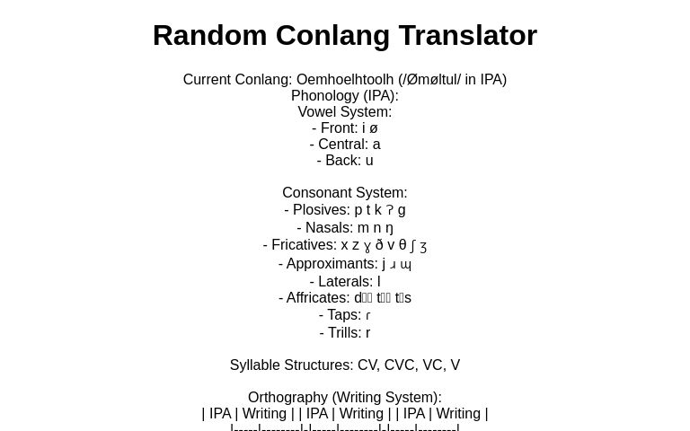 Random Conlang Translator ― Perchance Generator