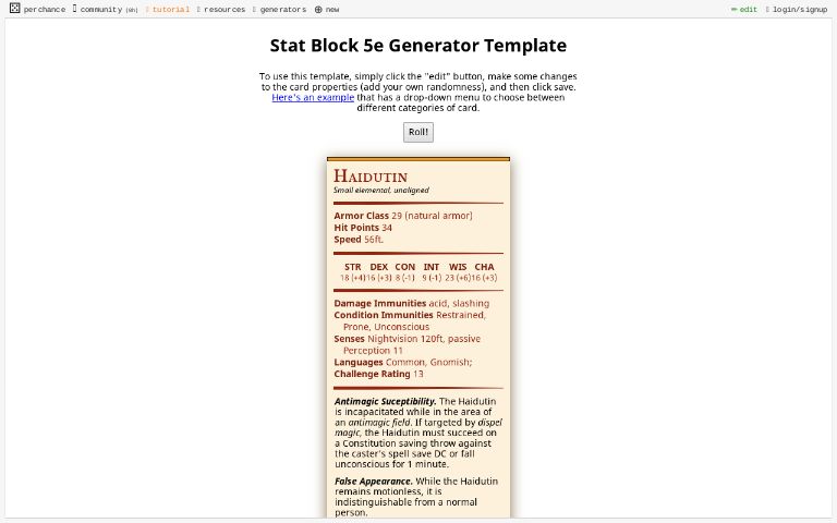 Stat Block 5e Generator Template