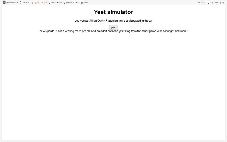 Yeet simulator ― Perchance Generator