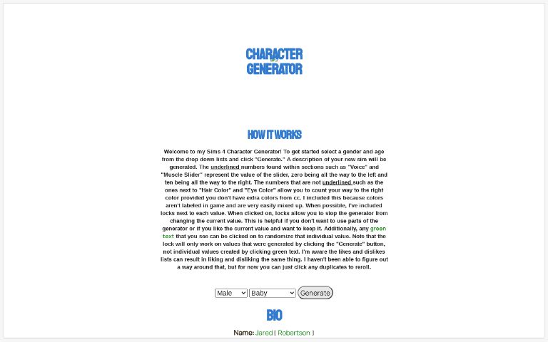 Sims 4 Character Generator