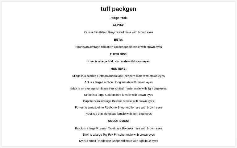 tuff packgen ― Perchance Generator