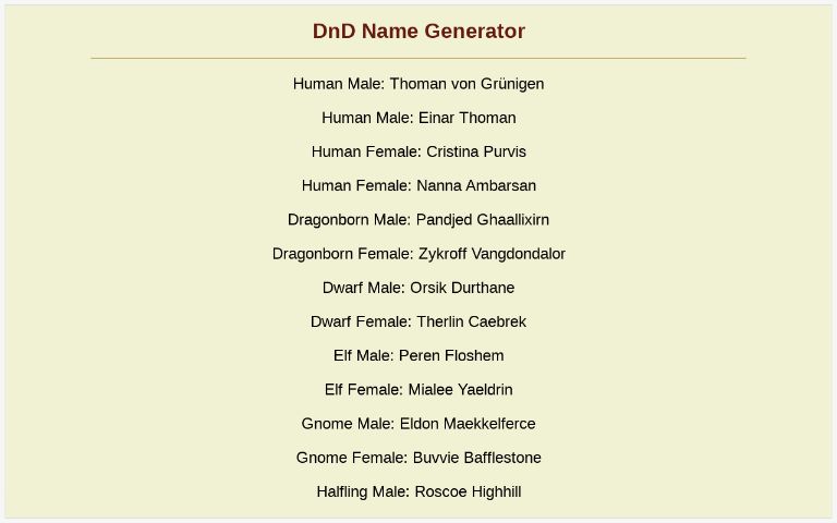 DnD Name Generator