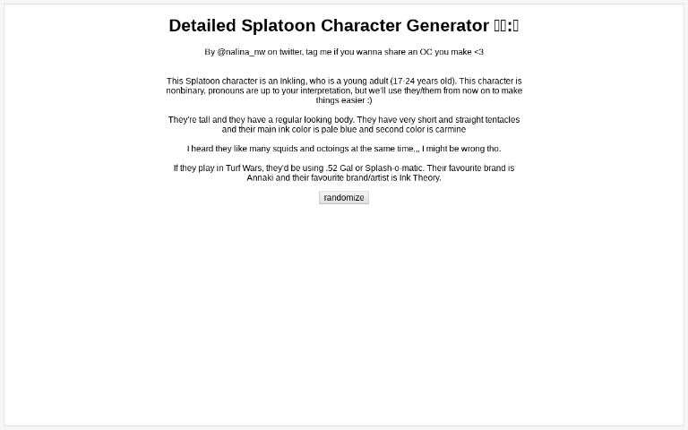 Detailed Splatoon Character Generator くコ:彡