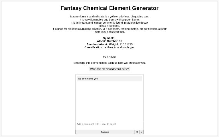 Fantasy Chemical Element Generator