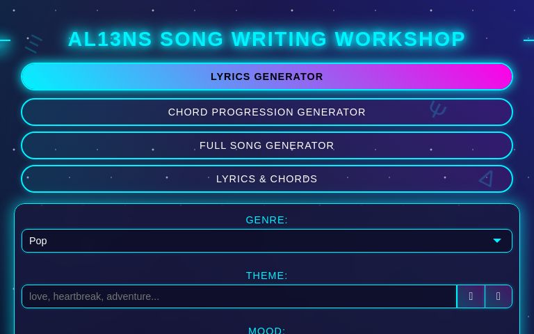 AL13NS SONG WRITING WORKSHOP ― Perchance Generator