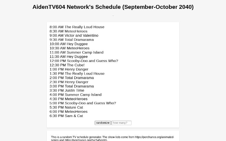 AidenTV604 Network's Schedule (September-October 2040) ― Perchance ...