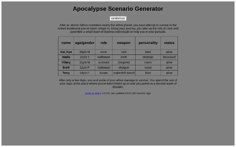 Apocalypse Scenario Generator