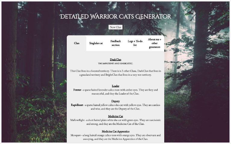Detailed Warrior Cats Generator