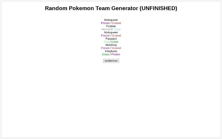 Random Pokemon Team Generator (UNFINISHED)