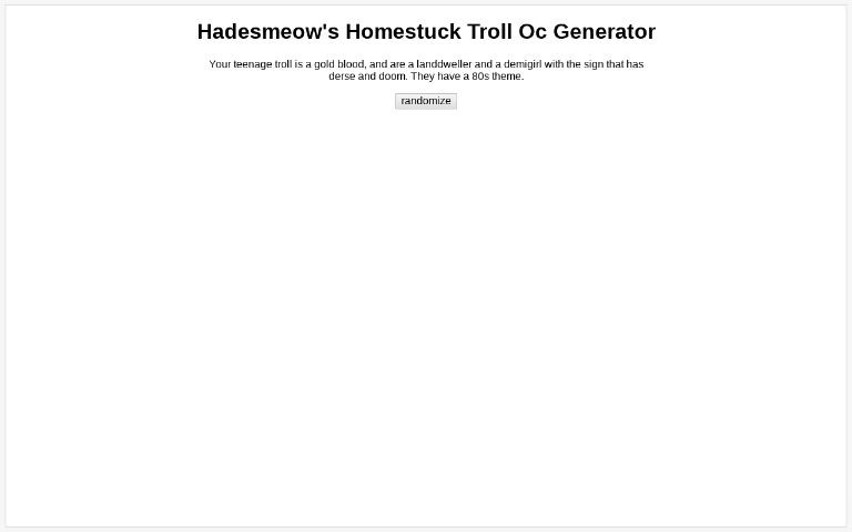 Hadesmeow's Homestuck Troll Oc Generator