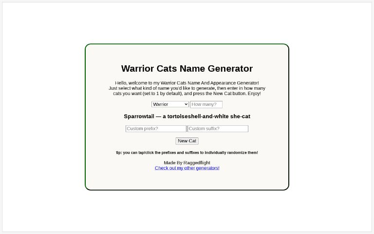 Warrior Cats Name And Appearance Generator