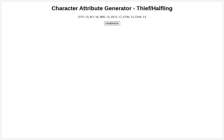 Character Attribute Generator - Thief/Halfling