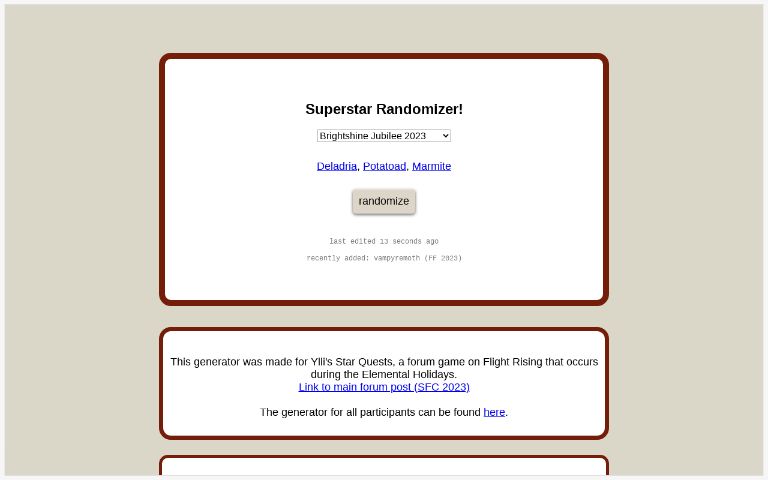 Superstar Randomizer! ― Perchance Generator