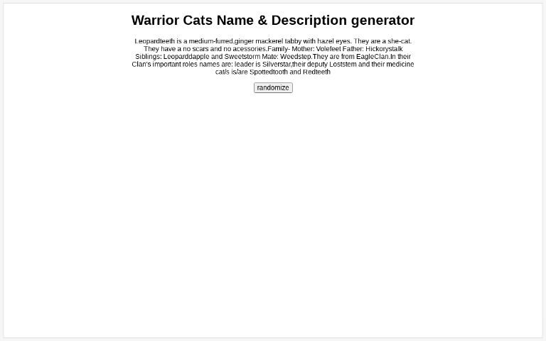 Warrior Cats Name & Description generator