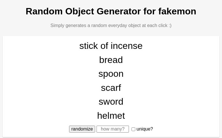 Random Object Generator for fakemon