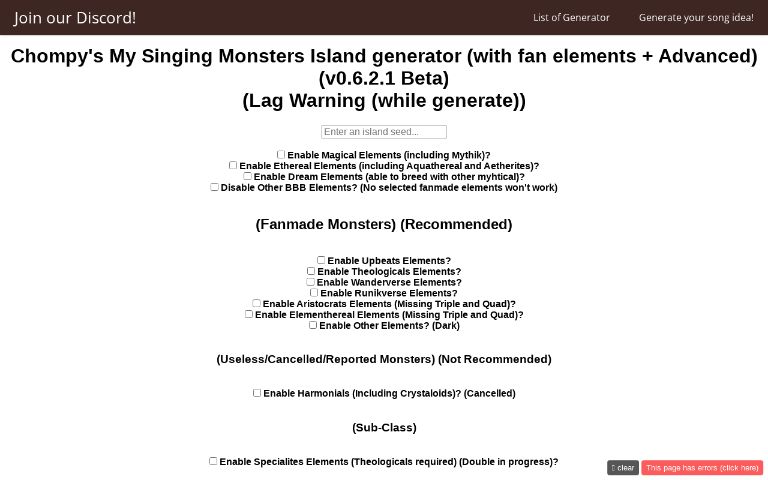 Chompy's My Singing Monsters Island generator (with fan elements ...