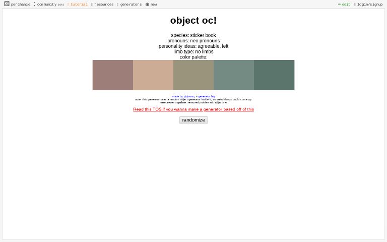 object oc! ― Perchance Generator