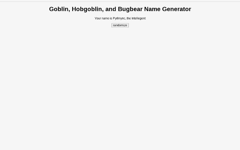 Goblin, Hobgoblin, and Bugbear Name Generator