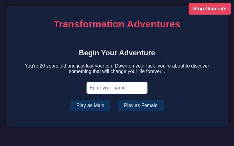 Transformation Adventures ― Perchance Generator