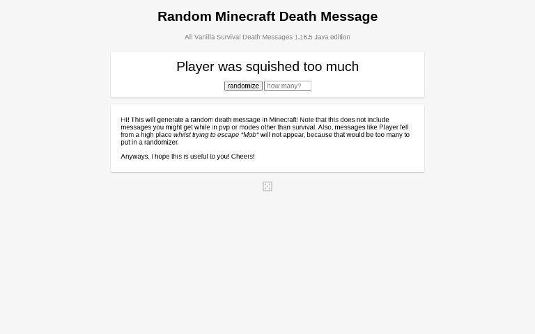 Random Minecraft Death Message ― Perchance Generator