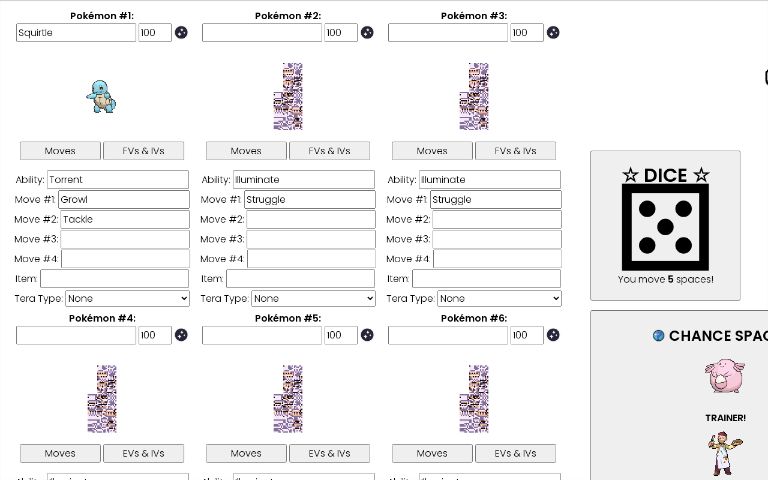 Pokémon "Board" Game Tools (v7) ― Perchance Generator
