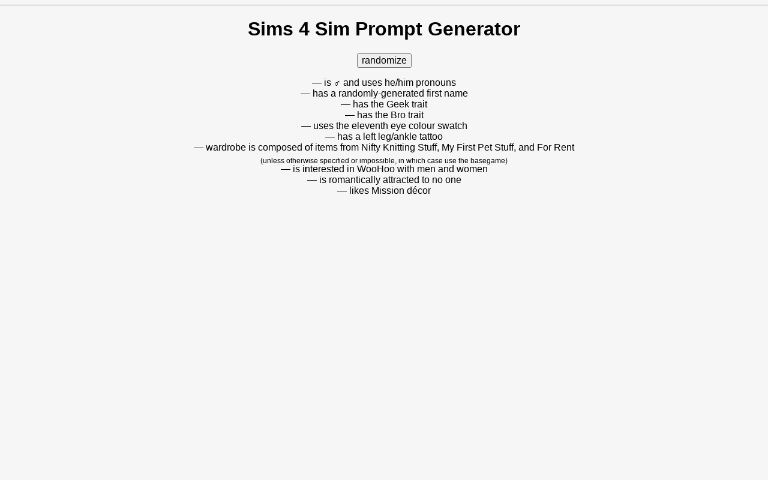 Sims 4 Sim Prompt Generator