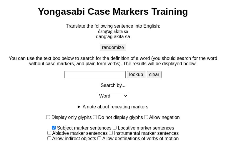 Yongasabi Case Markers Training ― Perchance Generator