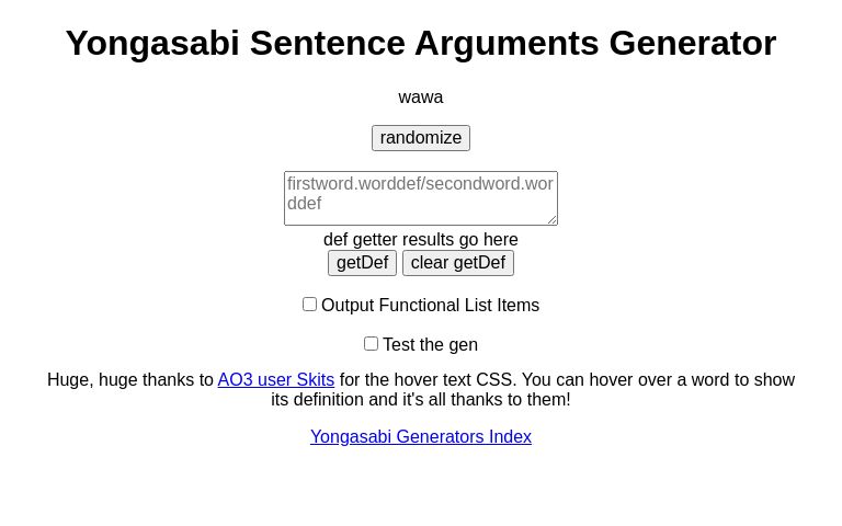Yongasabi Sentence Arguments Generator