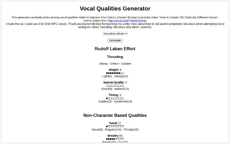 Vocal Qualities Generator