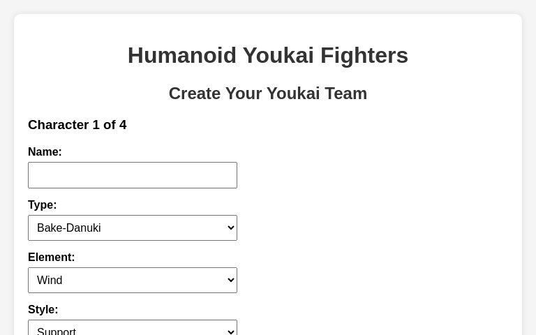 Humanoid Youkai Fighters ― Perchance Generator